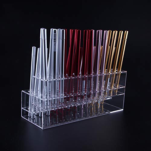 48 Holes Acrylic Pen Pencil Stand Holder Clear Stationery Storage Holder Pen Pencil Rack Makeup Cosmetic Brushes Storage Organizer Rack Eyebrow Pencil Shelf Makeup Tools Case Pen Pencil Display Tray