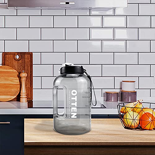 OTTEN Gallon Water Bottle with Time Marker - Reusable Tritan Gym Water Jug, BPA Free Leak Proof (Black, 128 Ounces)