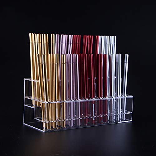 48 Holes Acrylic Pen Pencil Stand Holder Clear Stationery Storage Holder Pen Pencil Rack Makeup Cosmetic Brushes Storage Organizer Rack Eyebrow Pencil Shelf Makeup Tools Case Pen Pencil Display Tray