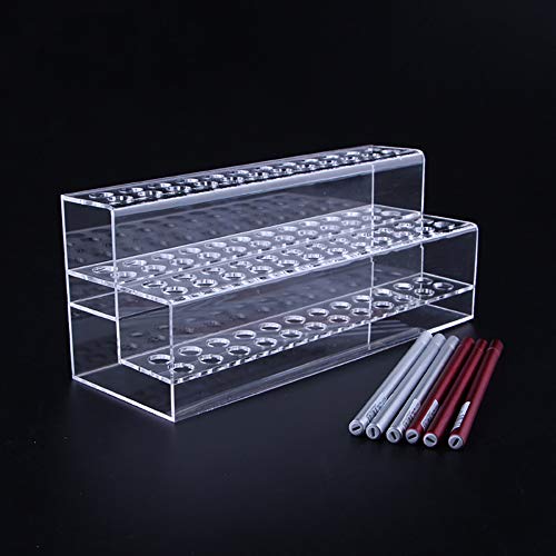 48 Holes Acrylic Pen Pencil Stand Holder Clear Stationery Storage Holder Pen Pencil Rack Makeup Cosmetic Brushes Storage Organizer Rack Eyebrow Pencil Shelf Makeup Tools Case Pen Pencil Display Tray