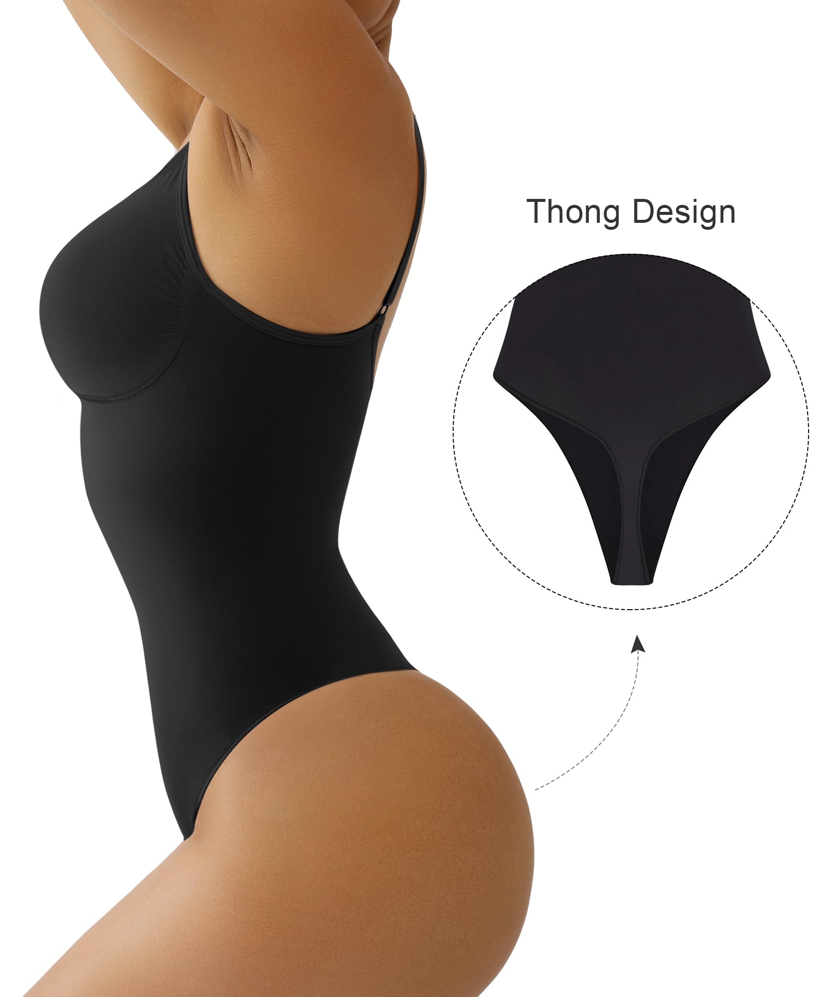 SHAPERX Women's Shapewear Bodysuit Tummy Control Body Shaper Seamless Sculpting Snatched Waist Body Suit,SZ5215-Black-S/M