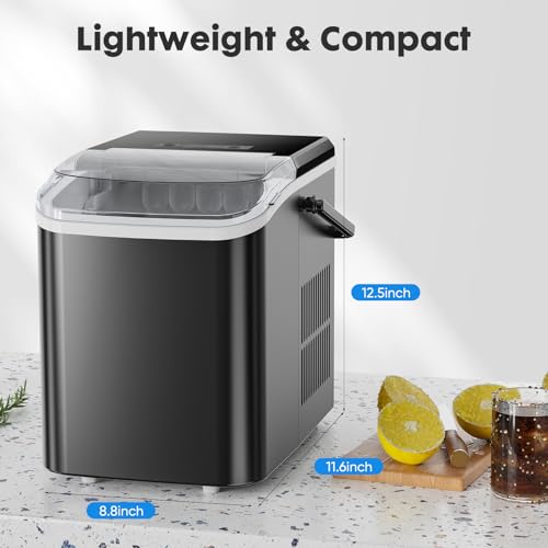 OLIXIS Portable Countertop Ice Machine Maker with Handle, Bullet Ice, 9 Cubes in 6 Mins, 26.5lbs/24Hrs, Self-Cleaning, Black