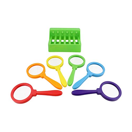 Get Out! Kids Magnifying Glass Set – 6 Pack Large Size Plastic Magnifying Glasses for Kids with Stand