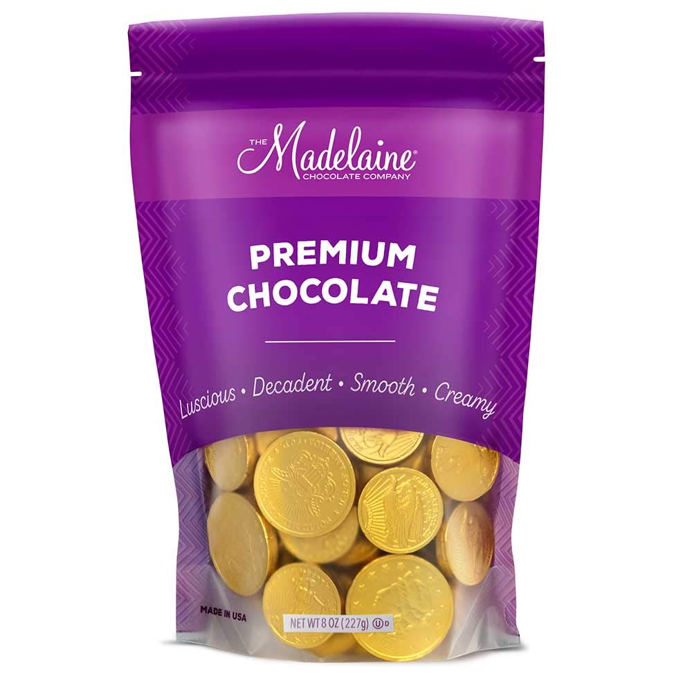 Madelaine Gold Chocolate Coins – St. Patrick’s Day Candy - Gold Foil Wrapped Milk Chocolate Coins Lucky Party Favors – Assorted Sizes 1/2 LB