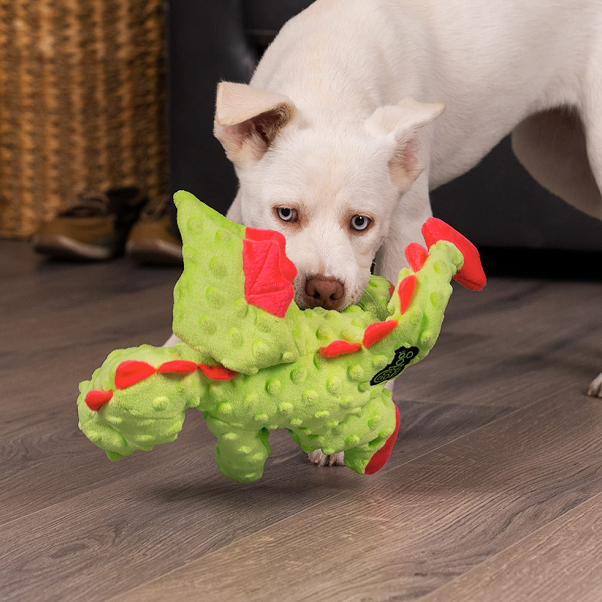 goDog Bubble Plush Dragons Squeaky Dog Toy, Chew Guard Technology - Green, Large