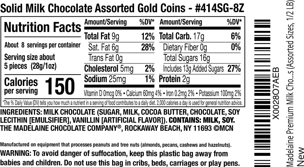 Madelaine Gold Chocolate Coins – St. Patrick’s Day Candy - Gold Foil Wrapped Milk Chocolate Coins Lucky Party Favors – Assorted Sizes 1/2 LB