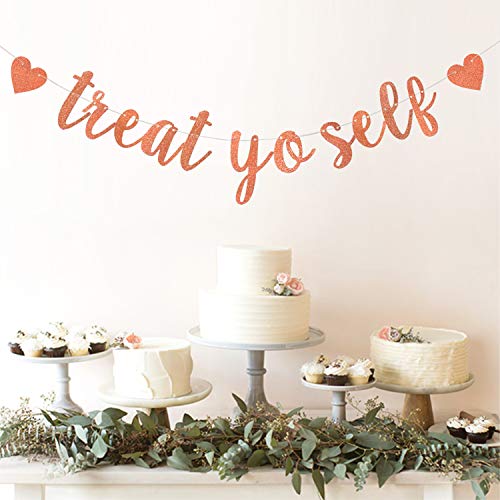 Rose Gold Treat yo self Banner-Dessert/Ice Cream/Popcorn Table Decorations-Home Party Supplies
