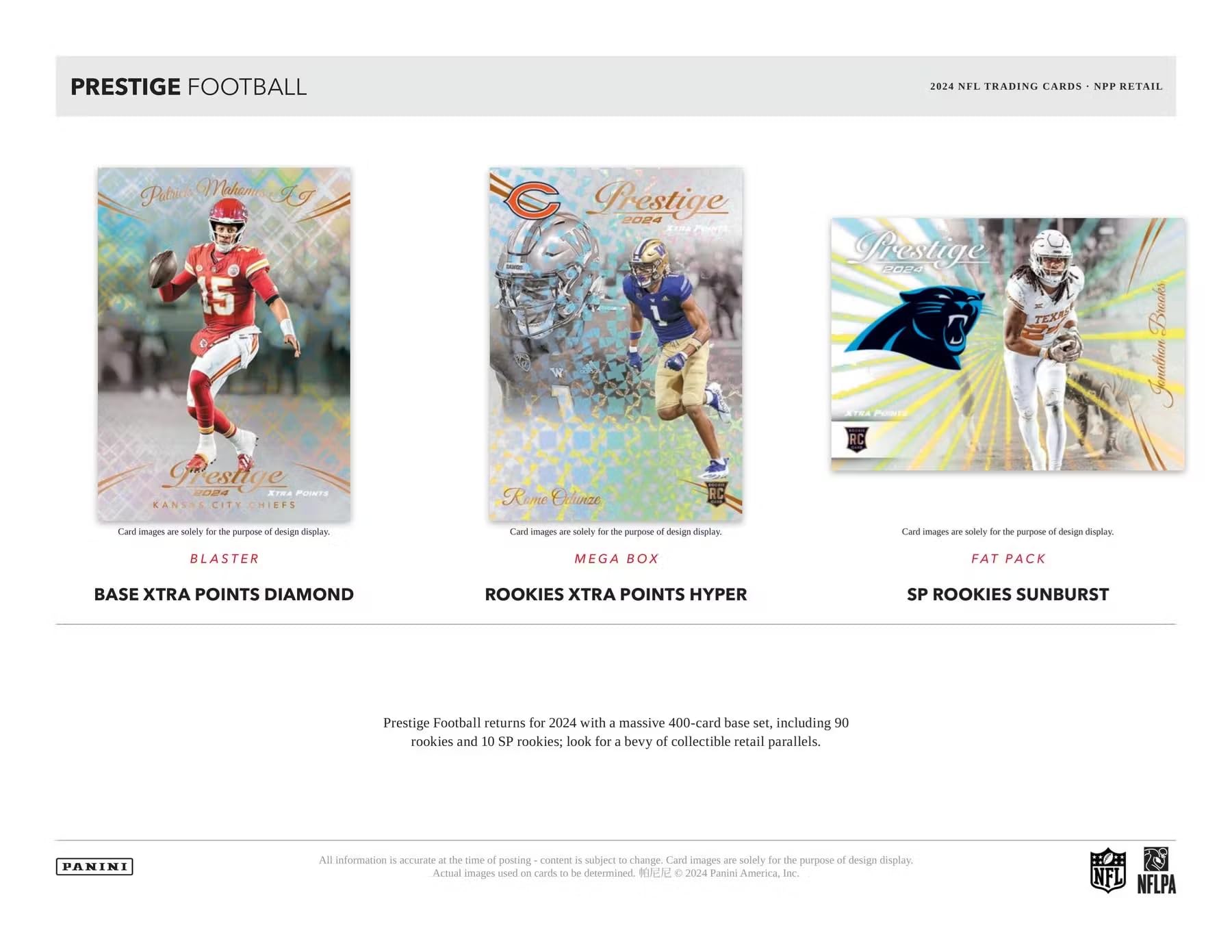 2024 Prestige Football Panini Trading 30 Cards Fat Pack (Box Nix, Jayden Daniels, Malik Nabers Rookie Cards)