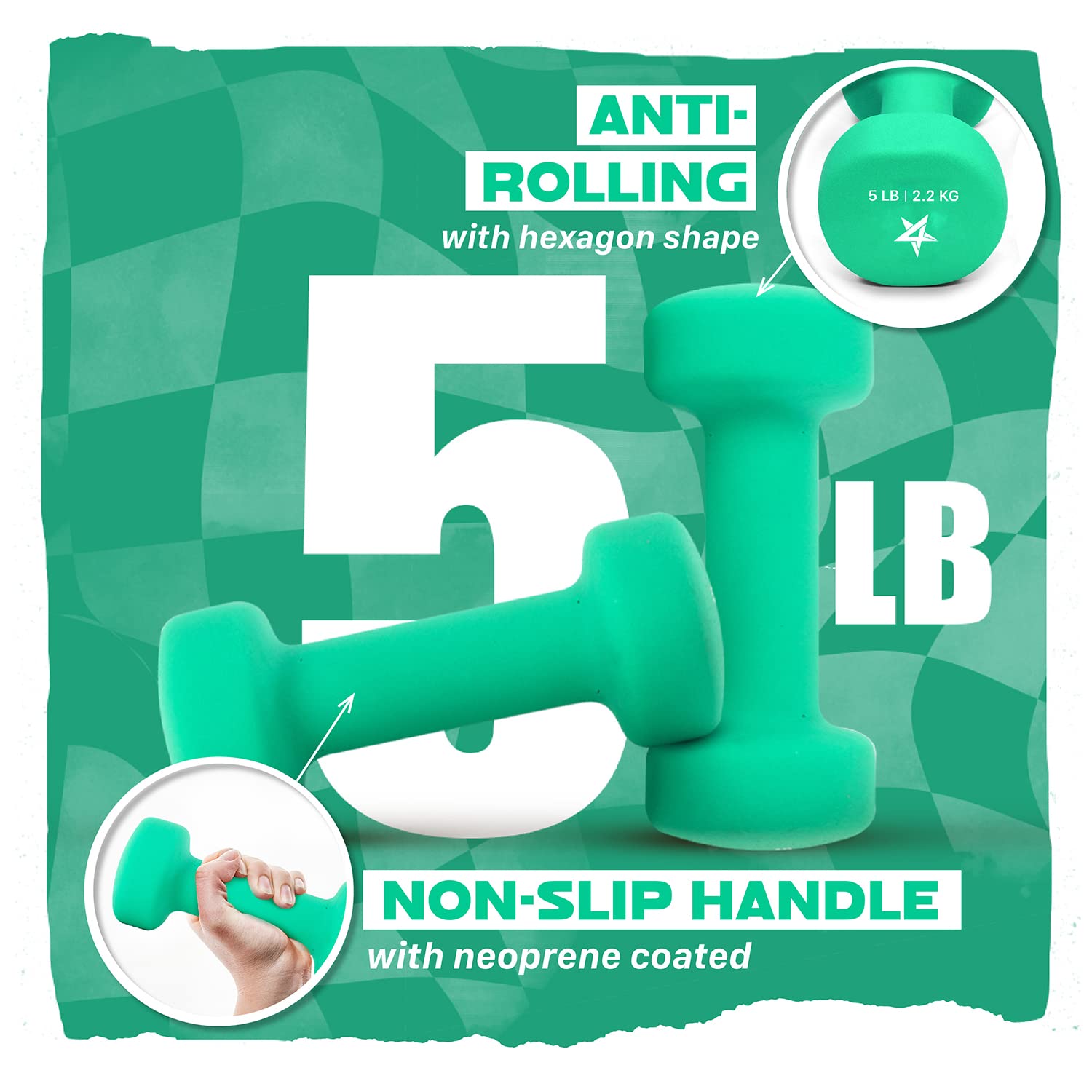 Yes4All 5 lbs Dumbbells Neoprene with Non Slip Grip β Great for Total Body Workout β Total Weight: 10 lbs (Set of 2)