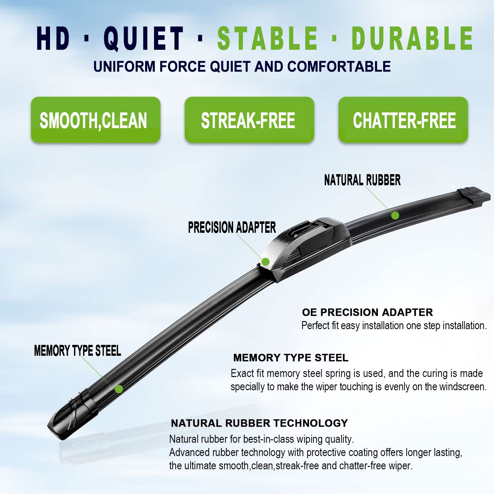 OEM QUALITY 26" + 16" PARRATI Premium All-Season Windshield Wiper Blades (Set of 2)