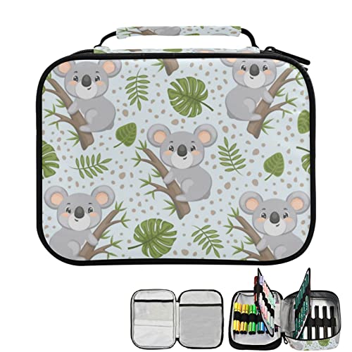 ZZKKO Colored Pencil Case Koalas and Tropical Leaves 96 Slots Pencil Holder with Zipper Large Capacity Pencil Case Organizer for Watercolor Pens Markers Kids Children