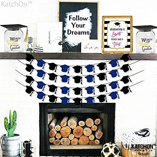 Felt, Blue and Black Cap Graduation Garland - 4 Strings, No DIY | Graduation Banner, Blue and Black Graduation Decorations 2023 | Black Graduation Party Decorations 2023 | Graduation Cap Decorations