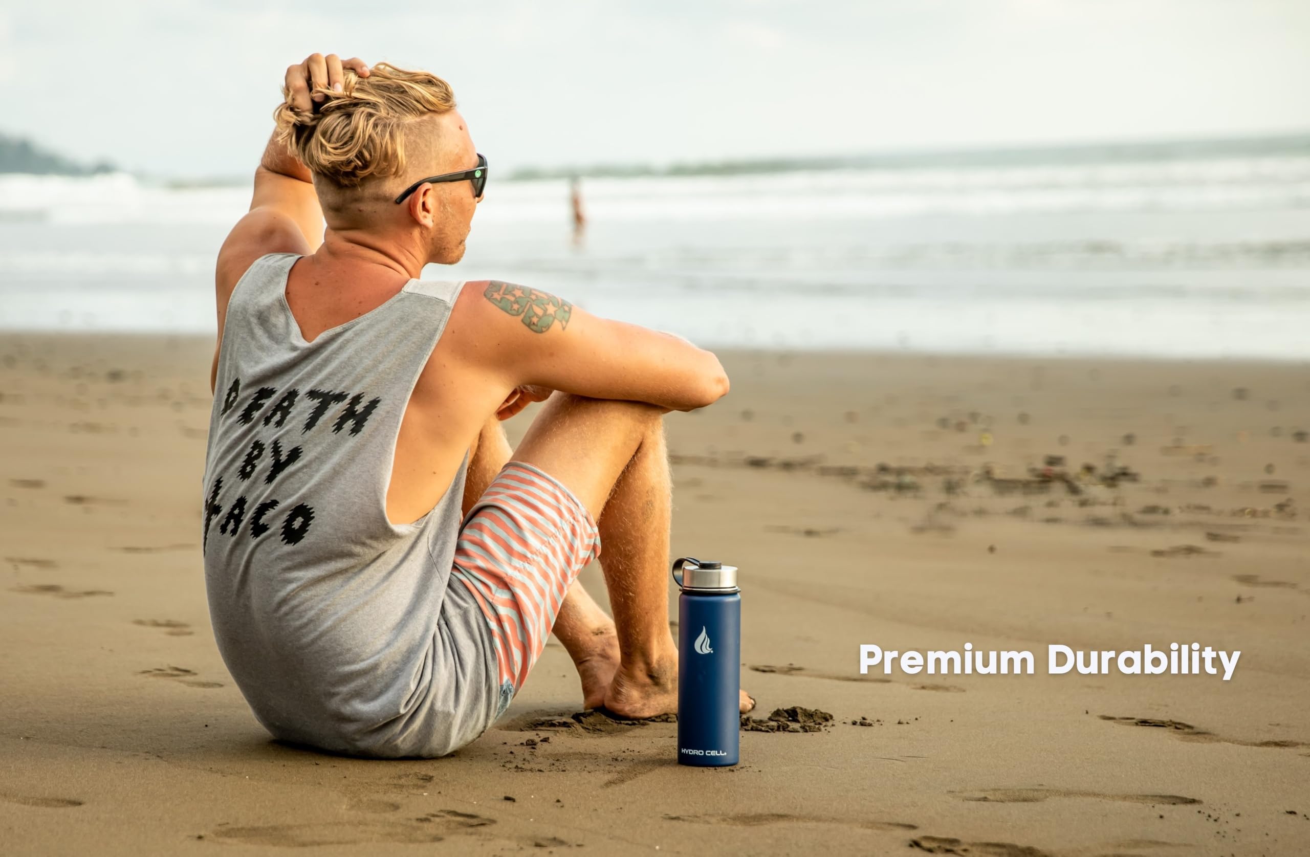HYDRO CELL Stainless Steel Insulated Water Bottle with Straw - For Cold & Hot Drinks - Metal Vacuum Flask with Screw Cap and Modern Leakproof Sport Thermos for Kids & Adults (Navy 24oz)