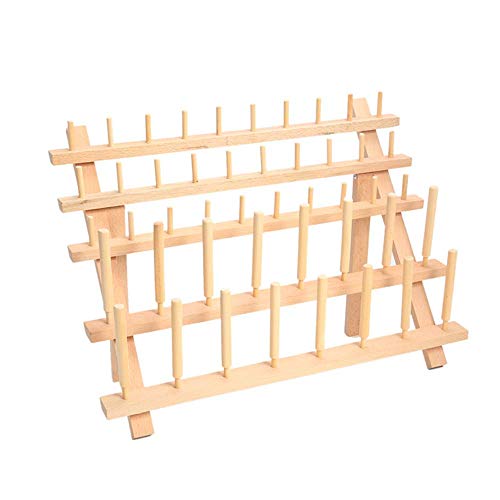 Enkarl Embroidery Thread Holder, Sewing Wooden Thread Rack Organizer, 46 Spool with Hanging Hooks for Quilting Hair-braiding