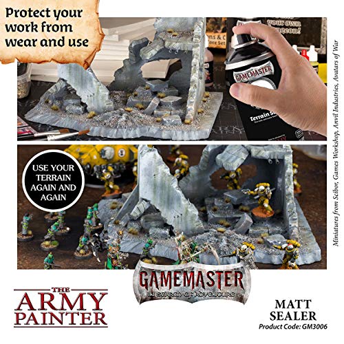 The Army Painter GameMaster - Terrain Sealer: Matt Sealer, (10 Ounce) - Matte Spray Paint Primer with Matte Filler Primer for Crafts, Dungeon Dragon Terrain Tiles, & Tabletop Wargaming Scenery.
