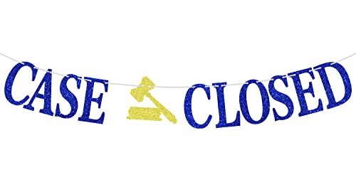 Glitter Case Closed Banner - Congrats Lawyer Bunting Sign - 2022 Law School / College Graduation Party Decorations Supplies(Blue and Gold)