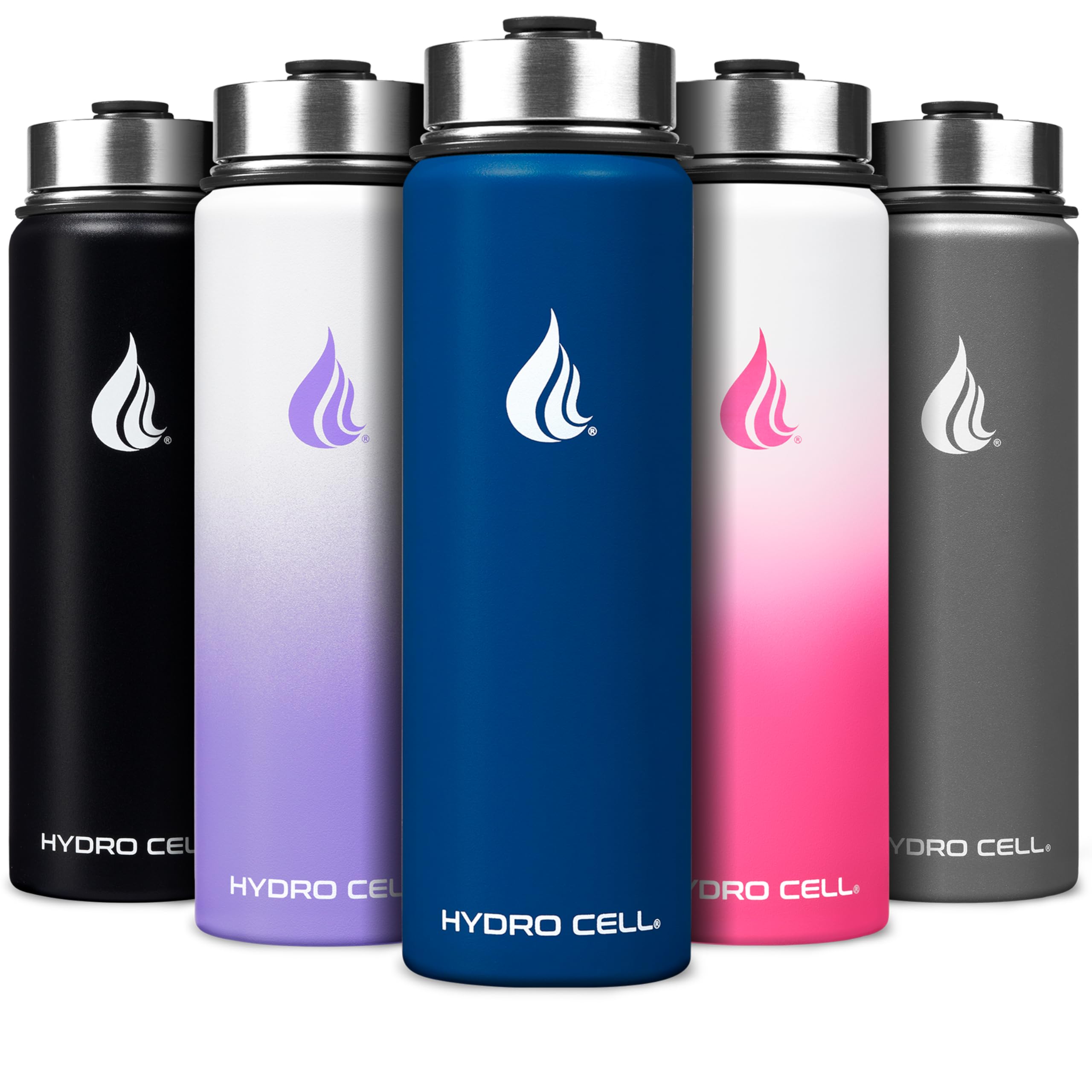 HYDRO CELL Stainless Steel Insulated Water Bottle with Straw - For Cold & Hot Drinks - Metal Vacuum Flask with Screw Cap and Modern Leakproof Sport Thermos for Kids & Adults (Navy 24oz)