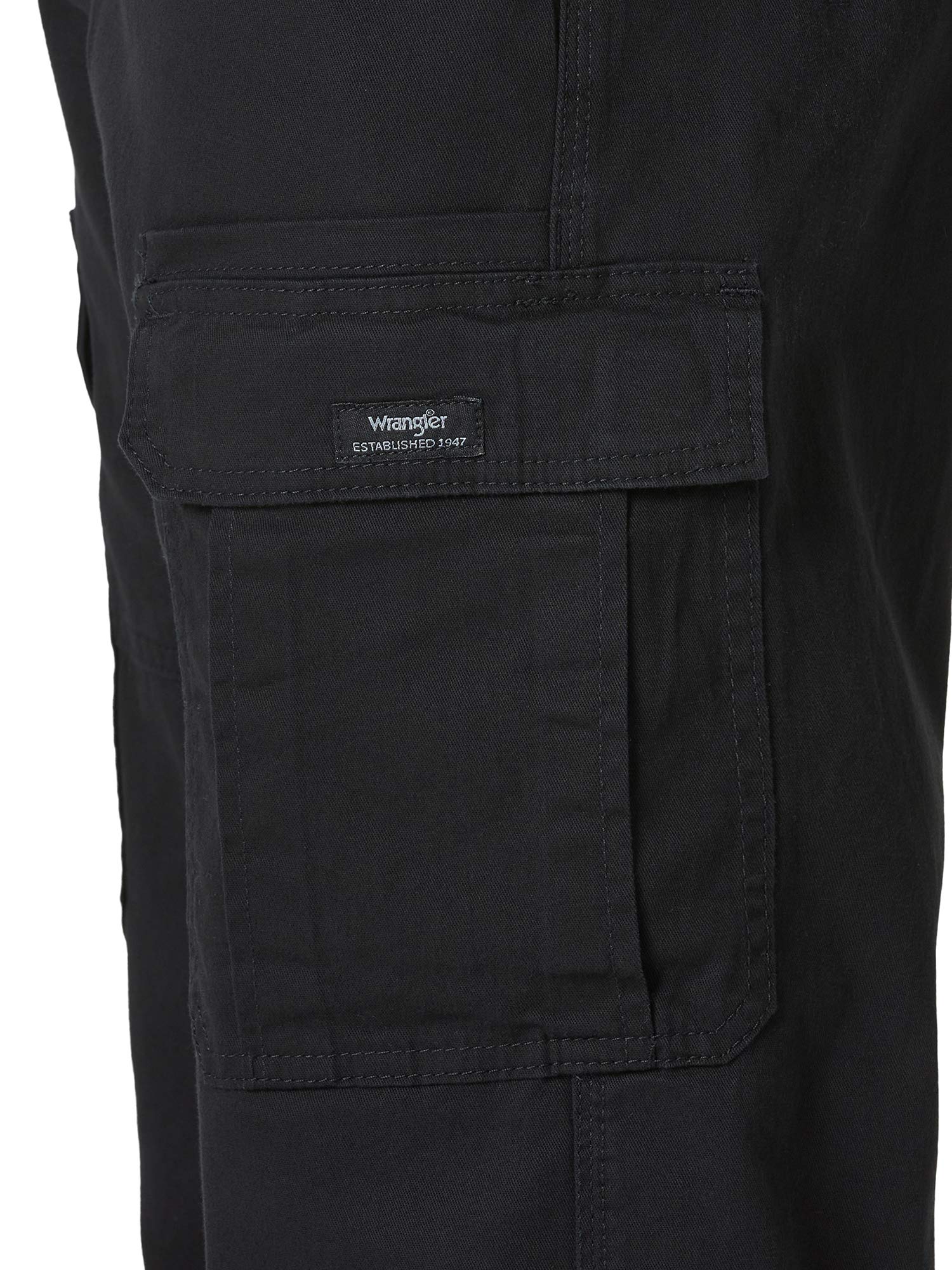 Wrangler Authentics Men's Relaxed Fit Stretch Cargo Pant, Black, 34W x 30L