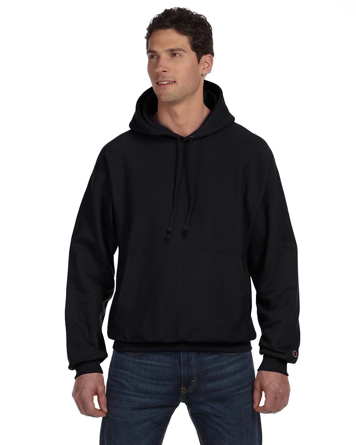 Champion -Men's Reverse Weave Fleece Pullover Hoodie, Black, Large