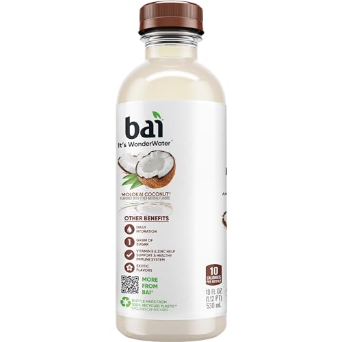 Bai Antioxidant Infused Water Beverage, Molokai Coconut, with Vitamin C and No Artificial Sweeteners, 18 Fluid Ounce Bottle, 12 Pack
