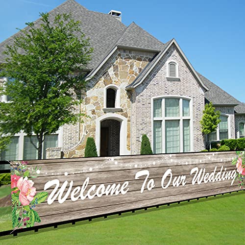Welcome to Our Wedding Banner Sign, Wedding Reception Decorations, Large Bridal Shower Party Backdrop Photo Booth Props Indoor Outdoor Decor Supplies (9.8x1.6ft)