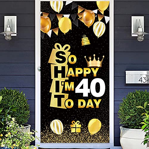 So Happy IM Forty Today Happy 40th Birthday Banner Confetti Cheers to 40 Years Old Bday Theme Decor Decorations for Him Her Men Women Funny 40th Birthday Party Supplies Black and Gold