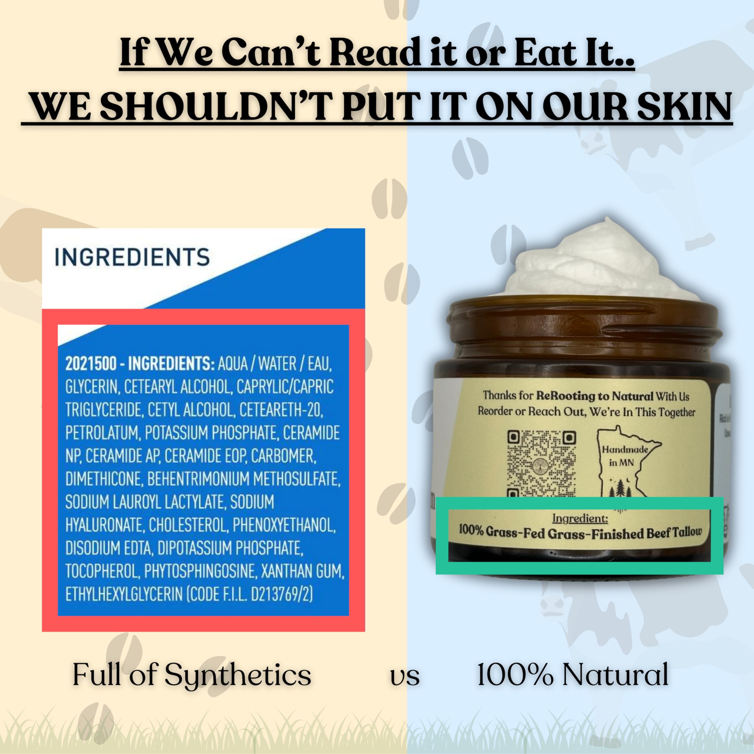Handmade NAKED TALLOW BALM | 1 Ingredient - 100% Grass Fed Tallow | Whole Body & Face | Whipped & UNSCENTED for Sensititve Dry Skin, Babies, Eczema, Psoriasis, Rosacea (2oz)