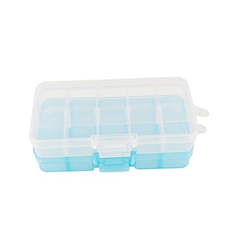 yueton 2 Pcs 10 Compartment Slot Adjustable Jewelry Bead Organizer Box Storage Container Case (Clear+Blue)