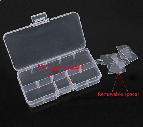 yueton 2 Pcs 10 Compartment Slot Adjustable Jewelry Bead Organizer Box Storage Container Case (Clear+Blue)