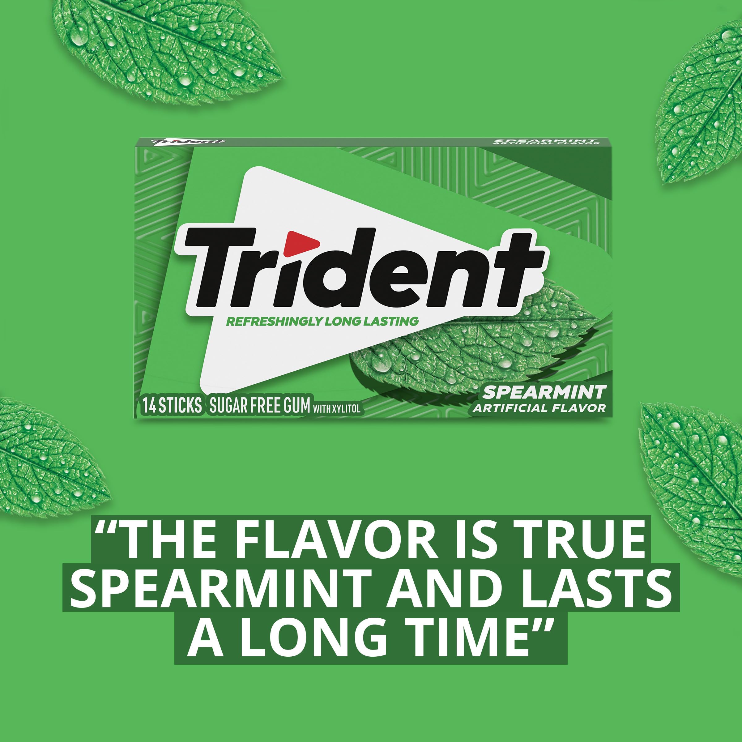 Trident Spearmint Sugar Free Gum, 12 Packs of 14 Pieces (168 Total Pieces)