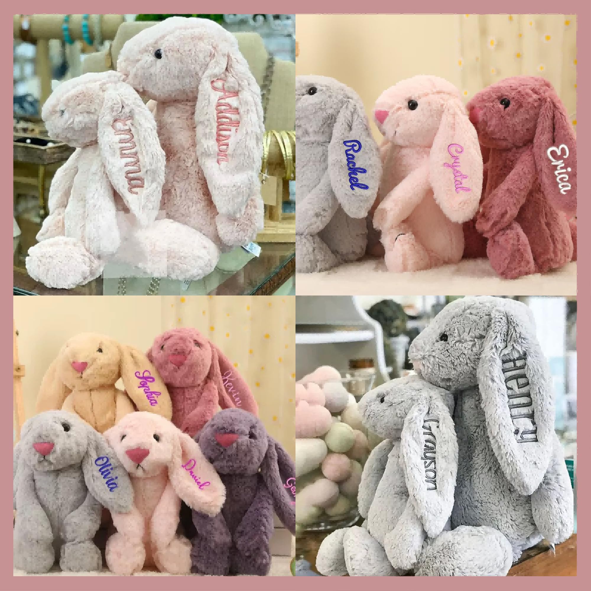 Custom Easter Bunny Custom Bunny Stuffed Animals With Child's Name Handmade Personalized Plush Rabbit Toy for Girls Boys Kids