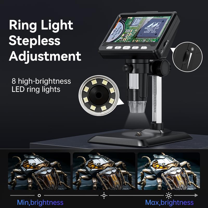 Microscope, LCD Digital Coin Microscope 1000x, 1080P Coin Magnifier,Microscope for Adult with 8 Adjustable LED Lights, PC View, Compatible with MacOS Windows