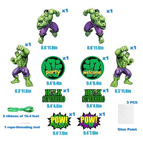 Superhero Hulk Banner Door Sign Banner Superhero Hulk Party Decorations for Kids Boys Birthday Baby Shower