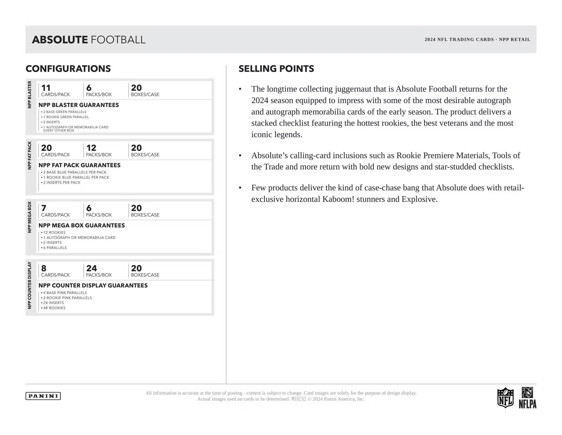 2024 Panini Absolute Football 6-Pack Blaster Trading Card Box (Jayden Daniels, Drake Maye, Bo Nix, Caleb Williams Possible Rookies)