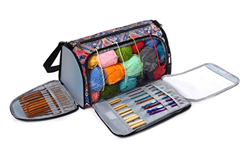 MZCXMAO Knitting Bag Crochet Storage Organizer Large Crochet Bag Yarn Bags for Crocheting Classical Yarn Holder Bag (Orange Cashew Blossom)