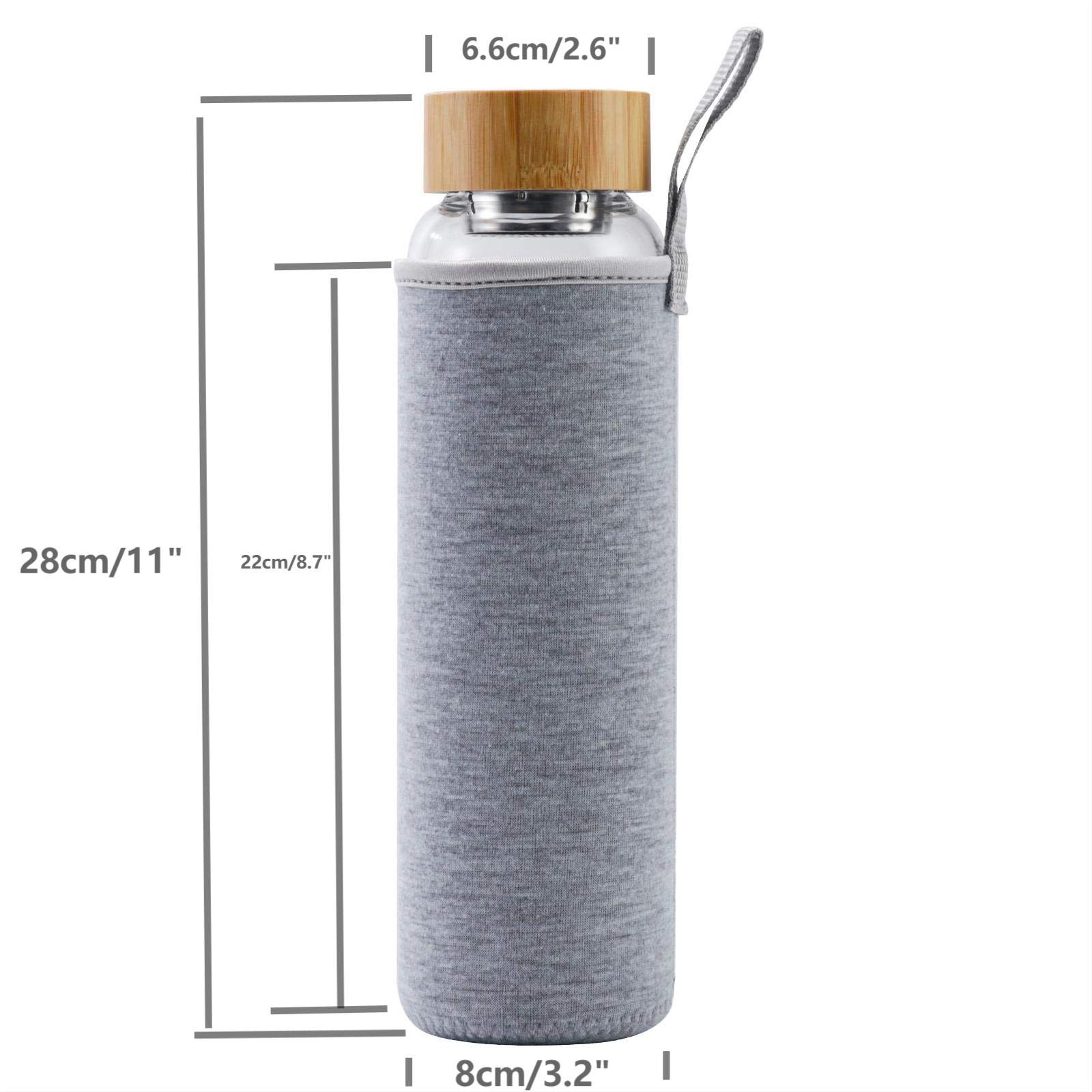 sunkey Glass Water Bottle 32 oz Wide Mouth with Sleeve Bamboo Lid Motivational Water Bottle With Time Marker Reusable Safe for Hot Cold Drinks Bpa Free (Gray)