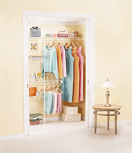 Rubbermaid Full Closet Organization Shelf System, Direct Wall Mount, Adjustable from 3-5 Ft., Mounting Hardware Kit Included, White, Wire Shelving Organizer System for Home/Laundry/Mudroom/Pantry