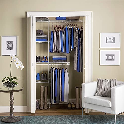 Rubbermaid Full Closet Organization Shelf System, Direct Wall Mount, Adjustable from 3-5 Ft., Mounting Hardware Kit Included, White, Wire Shelving Organizer System for Home/Laundry/Mudroom/Pantry