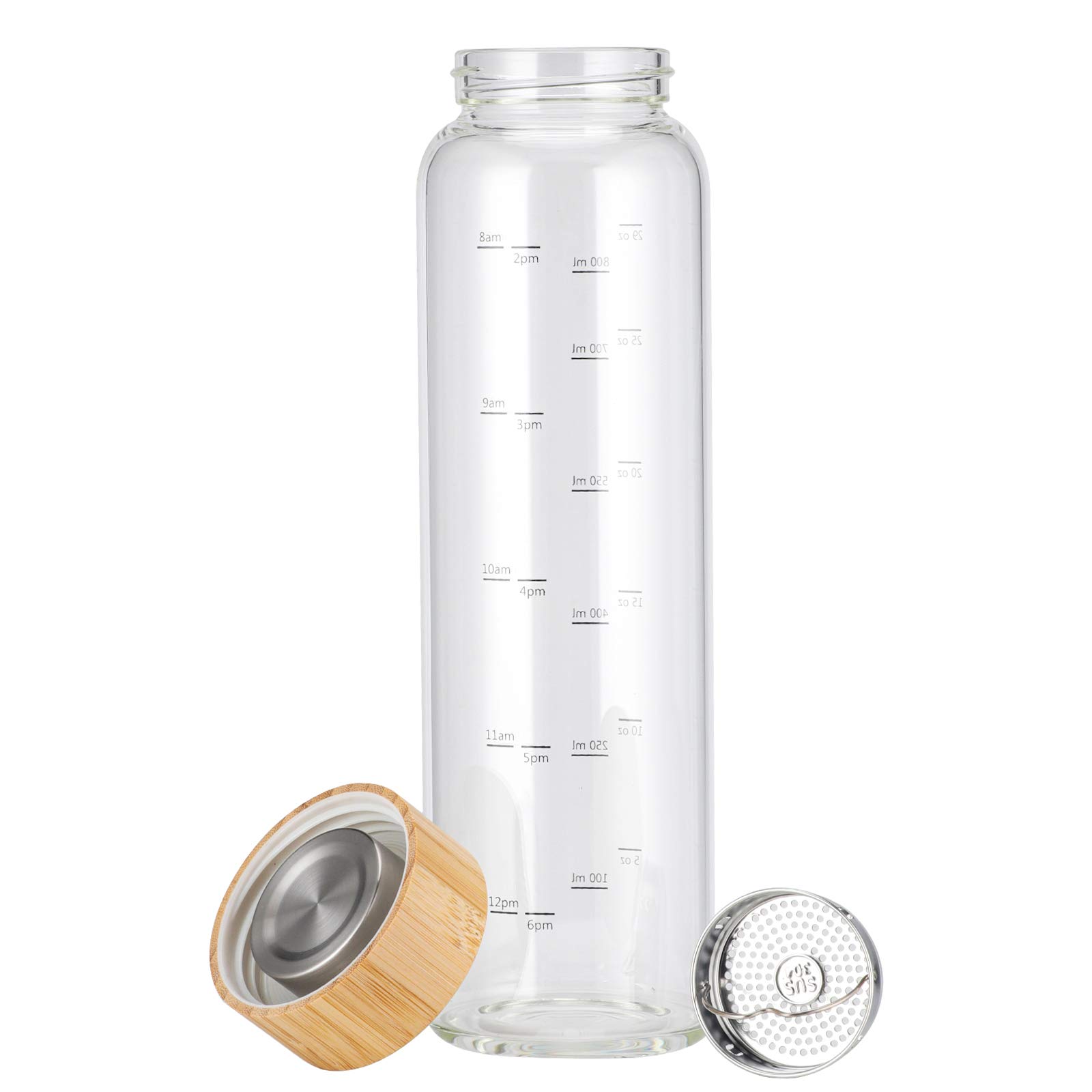 sunkey Glass Water Bottle 32 oz Wide Mouth with Sleeve Bamboo Lid Motivational Water Bottle With Time Marker Reusable Safe for Hot Cold Drinks Bpa Free (Gray)