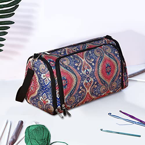 MZCXMAO Knitting Bag Crochet Storage Organizer Large Crochet Bag Yarn Bags for Crocheting Classical Yarn Holder Bag (Orange Cashew Blossom)