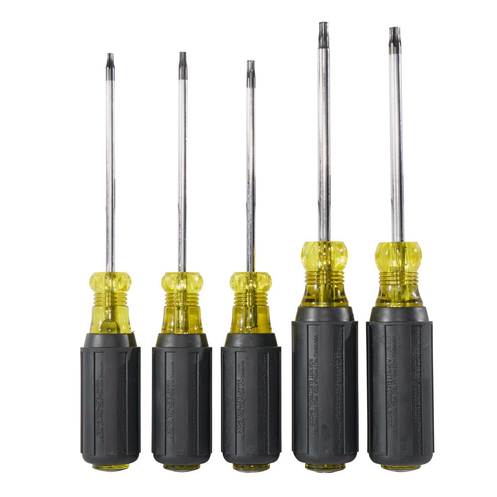 Klein Tools 19555 TORX Cushion Grip Screwdriver Set, Made in USA, T15, T20, T25, T27 and T30 Tip sizes, 5-Piece