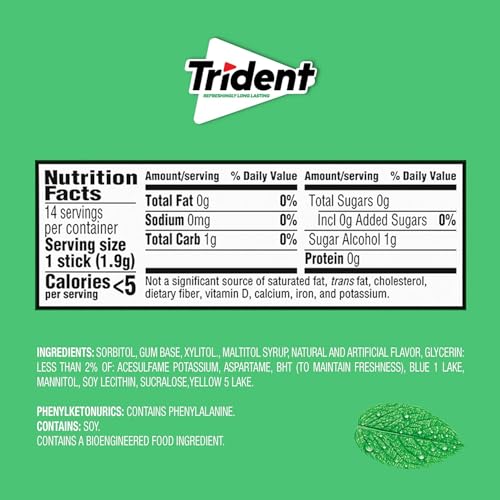 Trident Spearmint Sugar Free Gum, 12 Packs of 14 Pieces (168 Total Pieces)