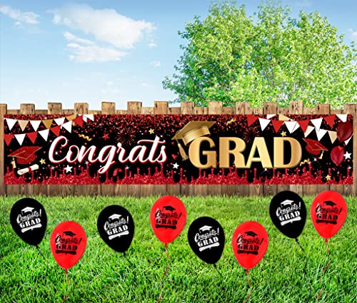 Red Banner Balloons Set Graduation Decorations Class of 2023 Congrats Grad Banner For High School Grad Party Decorations 2023