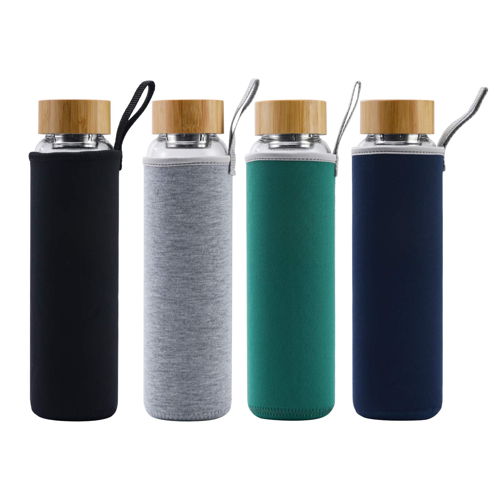 sunkey Glass Water Bottle 32 oz Wide Mouth with Sleeve Bamboo Lid Motivational Water Bottle With Time Marker Reusable Safe for Hot Cold Drinks Bpa Free (Gray)