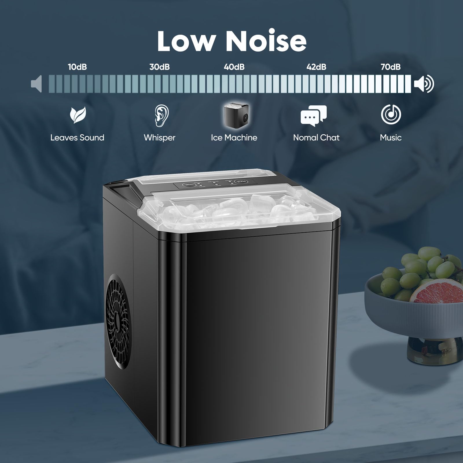 OLIXIS Ice Maker Countertop, 9 Cubes Ready in 6 Mins, 26lbs in 24Hrs, Self-Cleaning Ice Machine with Ice Scoop and Basket, 2 Sizes of Bullet Ice, Bright Black