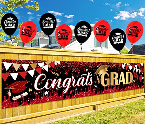 Red Banner Balloons Set Graduation Decorations Class of 2023 Congrats Grad Banner For High School Grad Party Decorations 2023