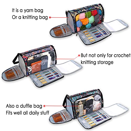 MZCXMAO Knitting Bag Crochet Storage Organizer Large Crochet Bag Yarn Bags for Crocheting Classical Yarn Holder Bag (Orange Cashew Blossom)