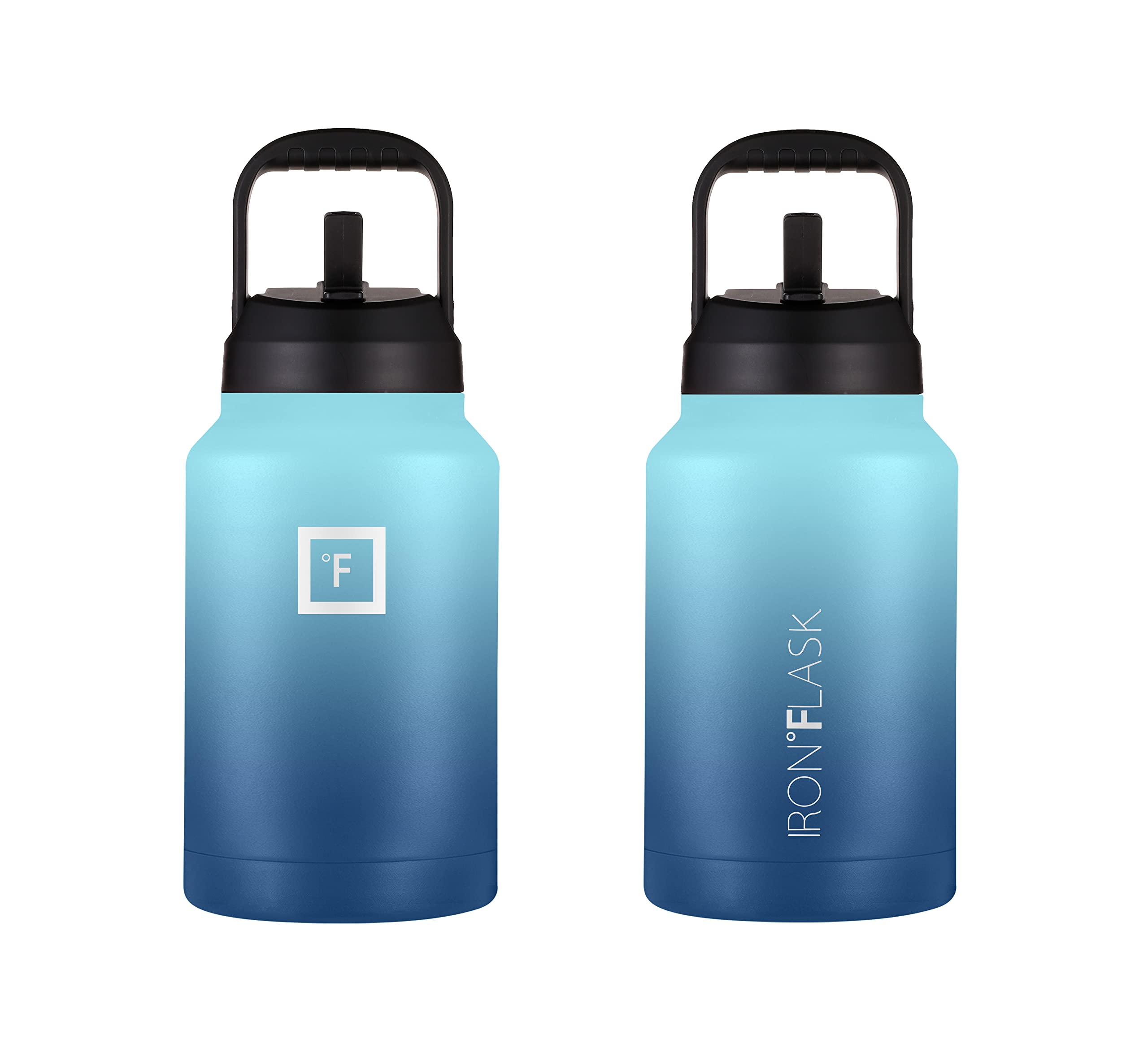 IRON °FLASK Sports Water Bottle - Gallon Series - 2 Lids (Straw and Spout), Leak Proof, Vacuum Insulated Stainless Steel, Double Walled, Thermo Mug, Metal Canteen Jug Growler - Blue Waves, 128 Oz