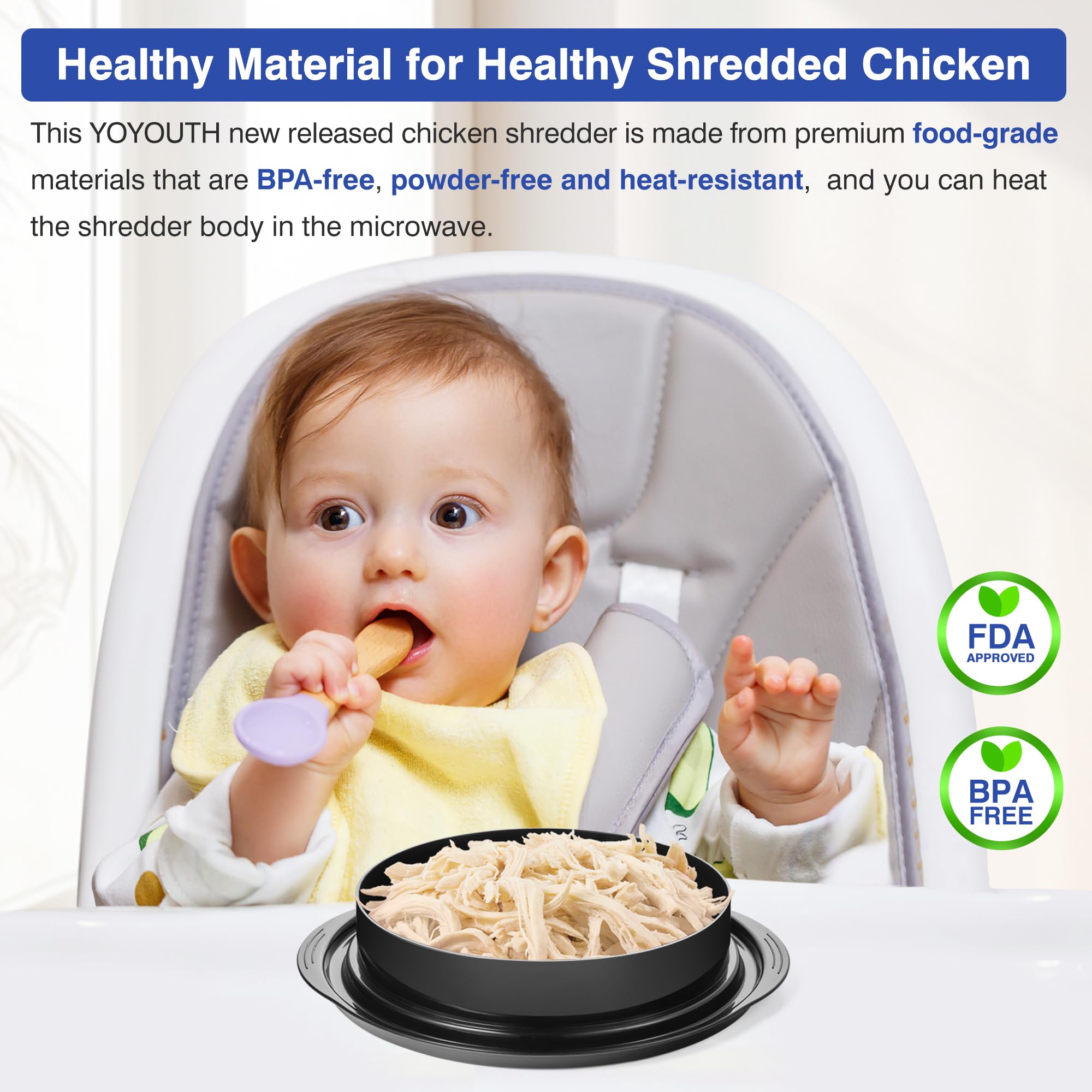 Chicken Shredder Tool Twist Large: 2025 Pro & Standard Food-Grade Visible Meat Shredder Tool Twist with Anti-Slip Petal-Like Base, Chicken Breast Shredder, Chicken Grinder (Black, Standard - 8")