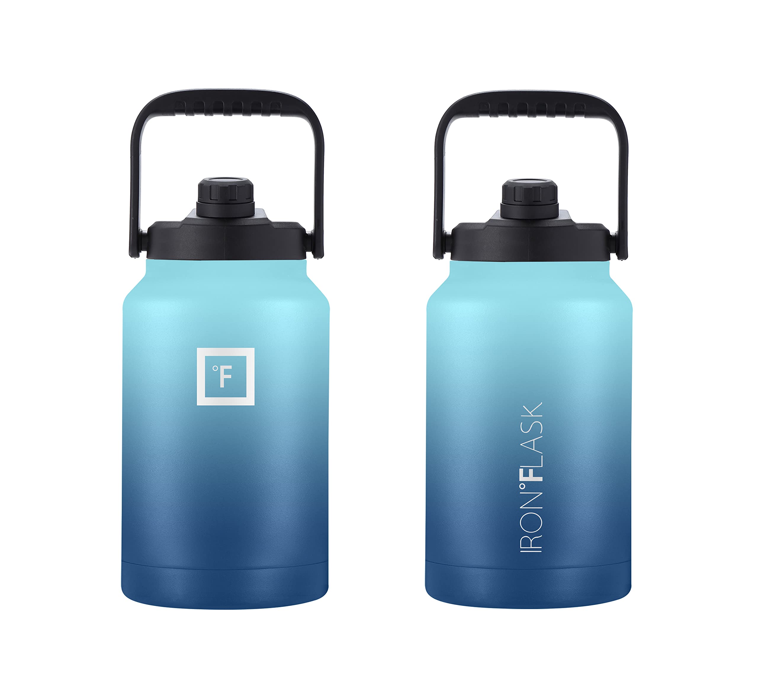 IRON °FLASK Sports Water Bottle - Gallon Series - 2 Lids (Straw and Spout), Leak Proof, Vacuum Insulated Stainless Steel, Double Walled, Thermo Mug, Metal Canteen Jug Growler - Blue Waves, 128 Oz